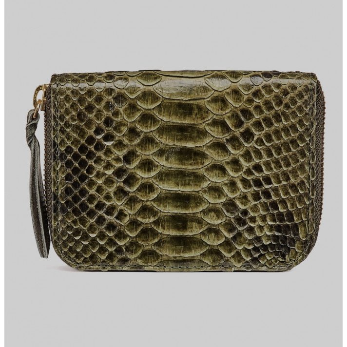 PORTEFEUILLE PYTHON KAKI MINI BOB CLARIS VIROT | Boutique La Suite