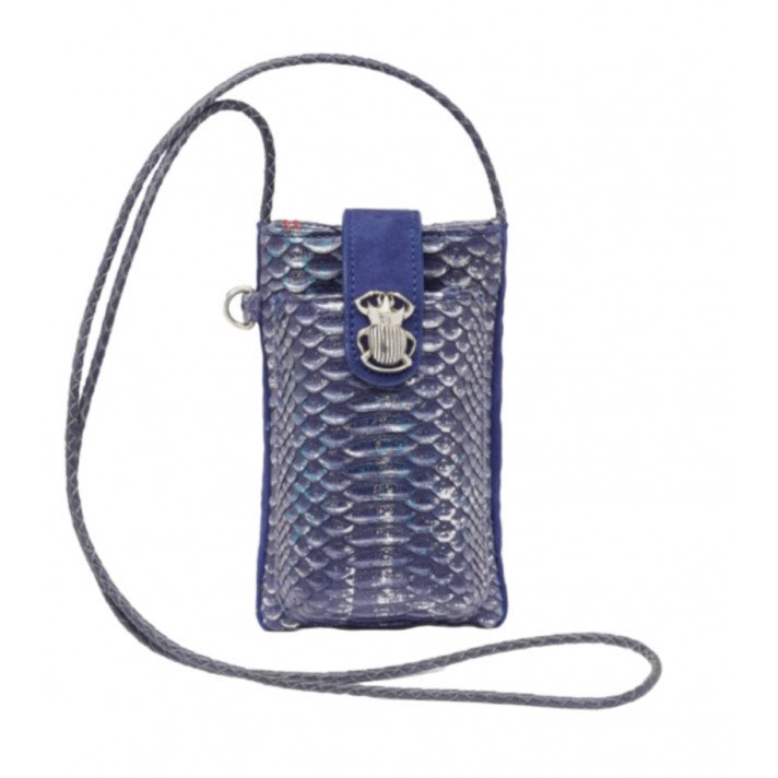 ETUI DE TELEPHONE DOUBLE MARCUS BLEU GLACIER PYTHON CLARIS VIROT